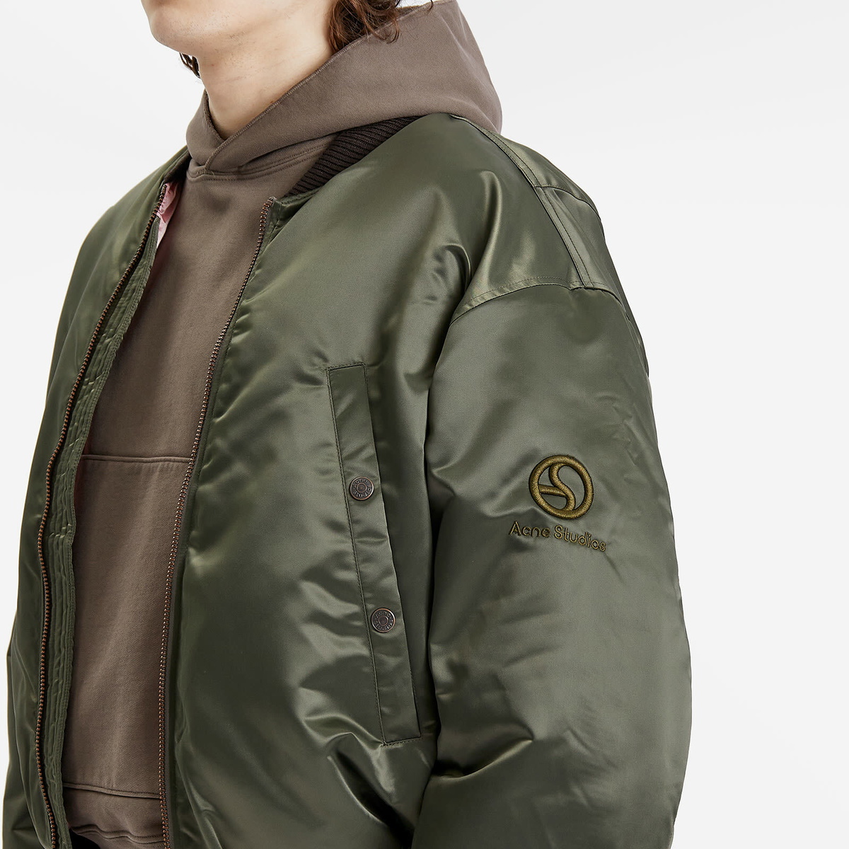 Acne Studios Men's Oliev Technical Duchesse Bomber Jacket in Military Green Acne Studios