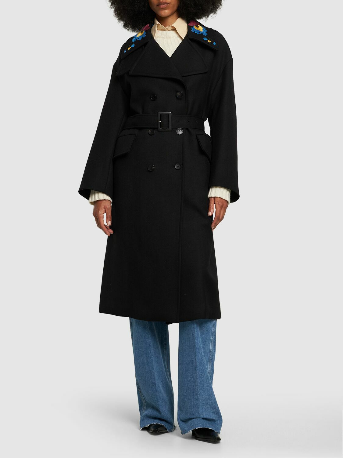 ETRO - Embroidered Wool Long Coat W/belt Etro