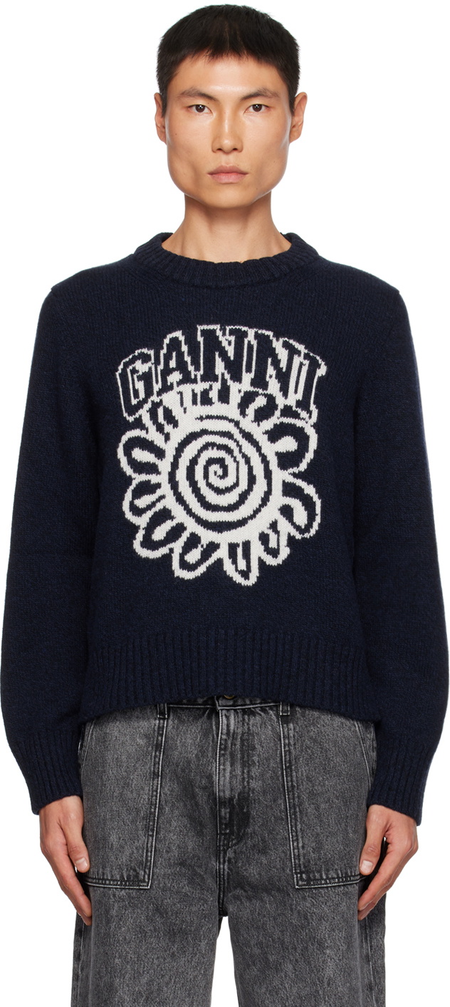 GANNI Navy Floral Sweater GANNI