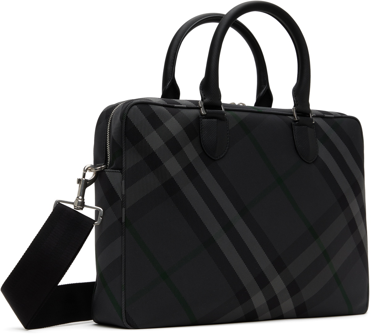 Burberry Gray Grid Check Briefcase Burberry