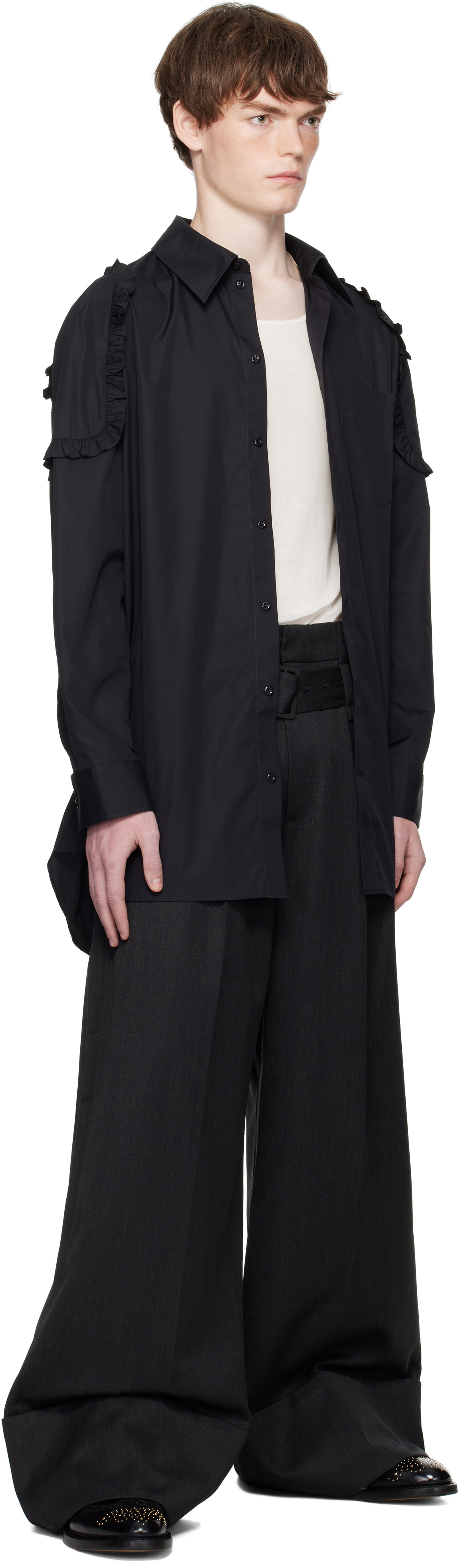 Simone Rocha Black Ruffle Shoulder Patch Tunic Shirt Simone Rocha