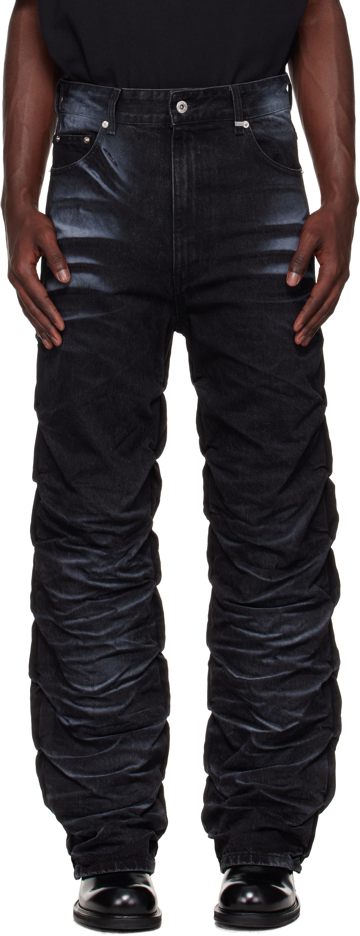 We11done Black Textured Fold Jeans We11done