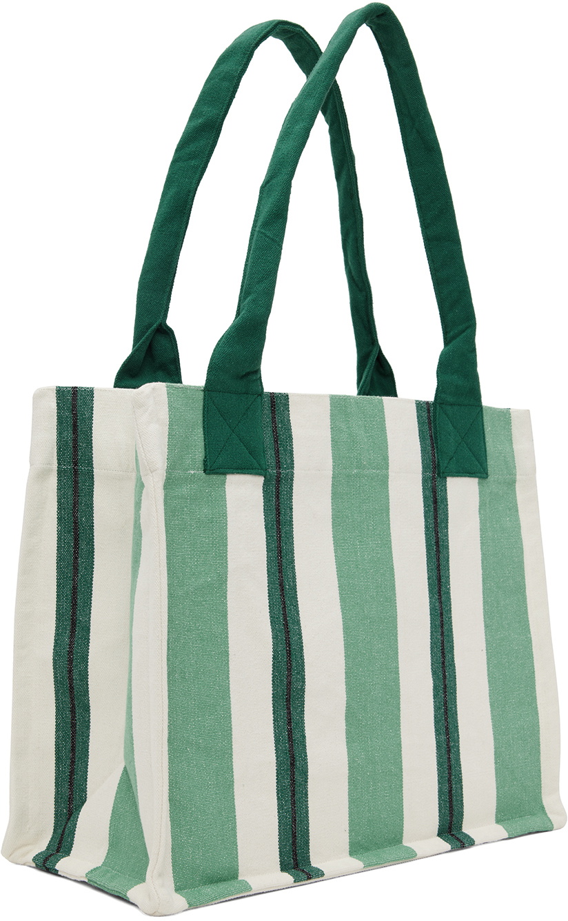 GANNI Green Large Striped Canvas Tote GANNI