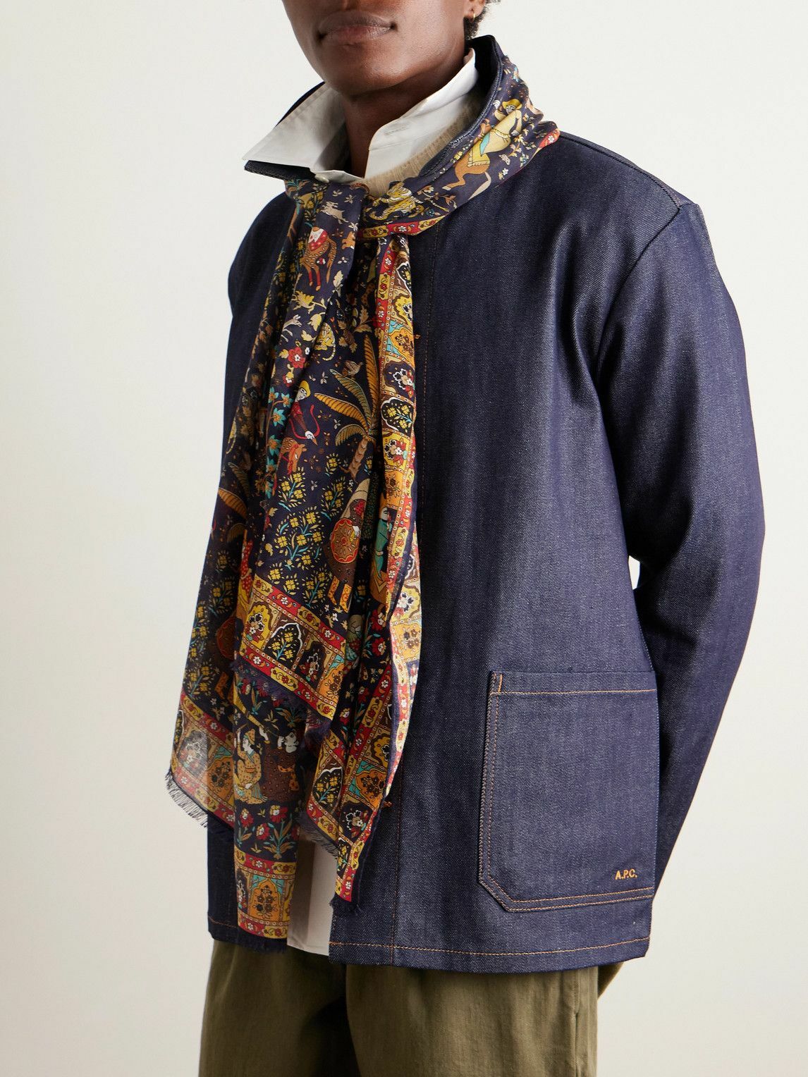 Drake's - Fringed Printed Wool and Silk-Blend Scarf Drake's