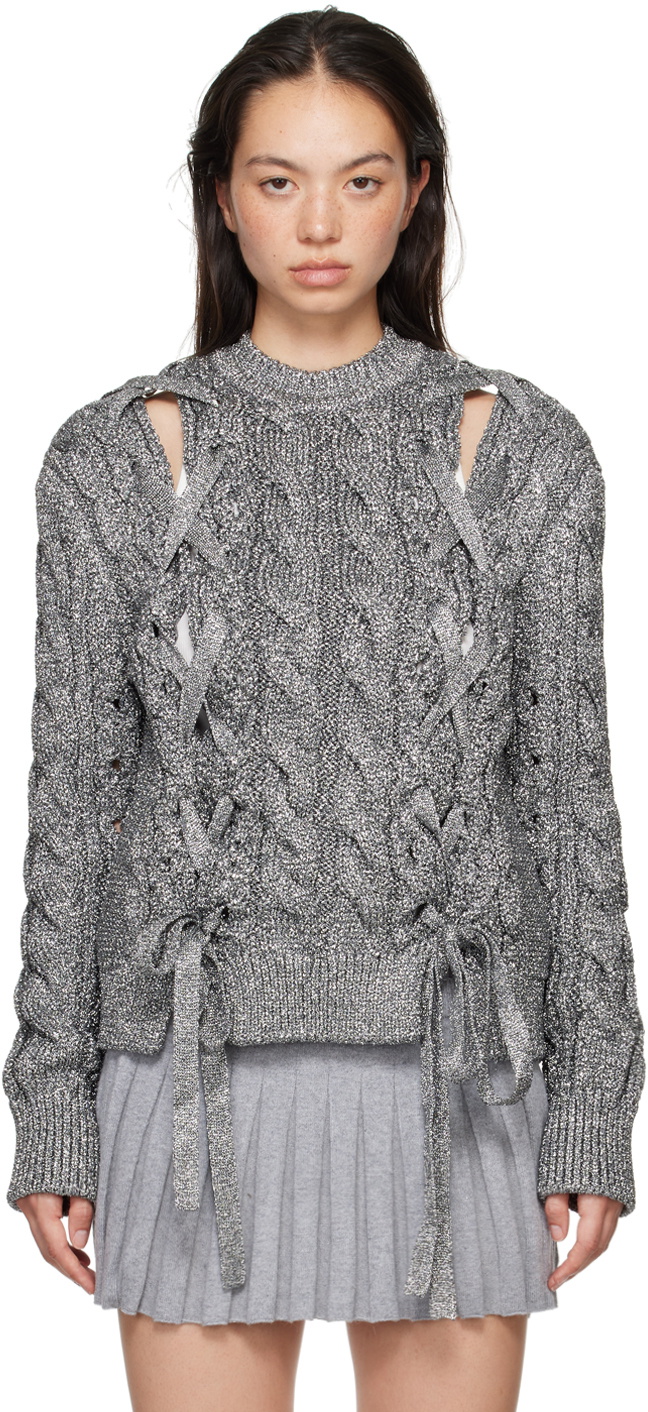 Pushbutton Silver Knit Sweater Pushbutton
