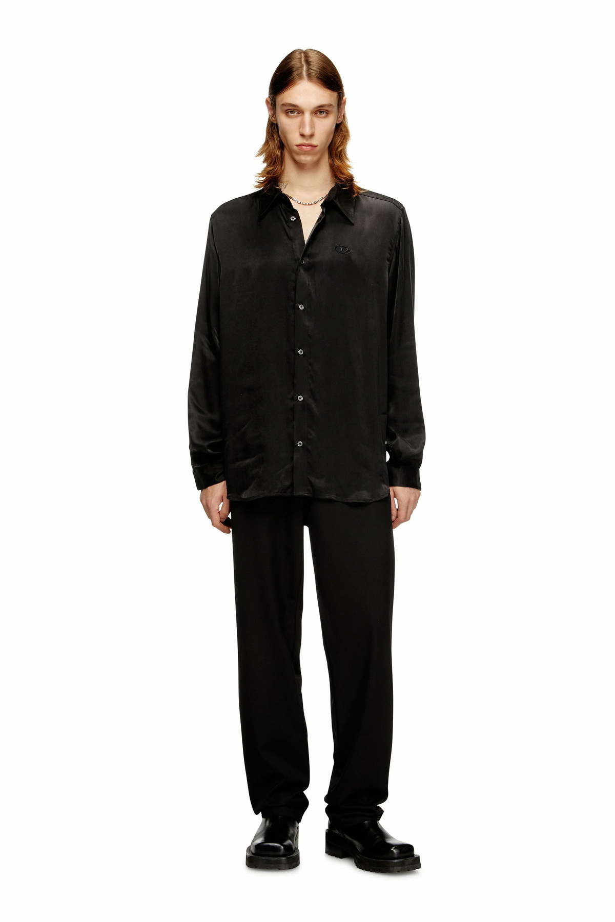 Diesel Cupro shirt with embroidered logo - Shirts Mens in Black Diesel
