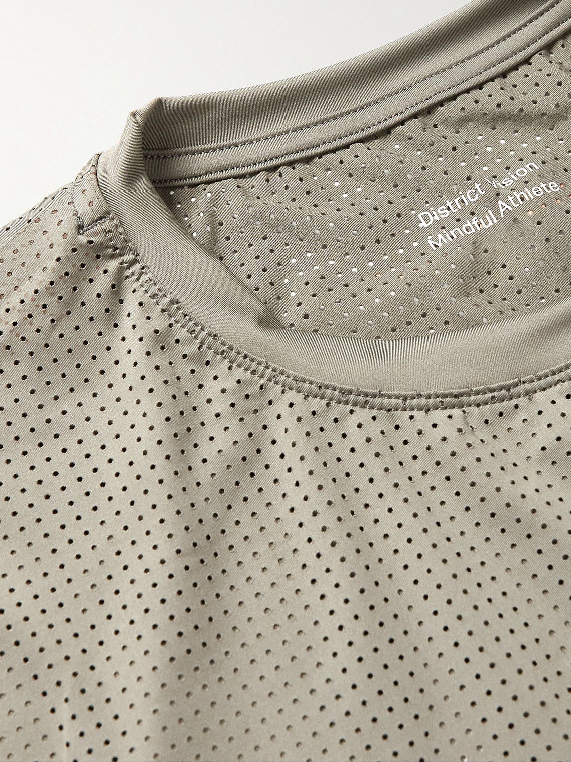 DISTRICT VISION - Logo-Print Perforated Stretch-Jersey T-Shirt - Gray ...