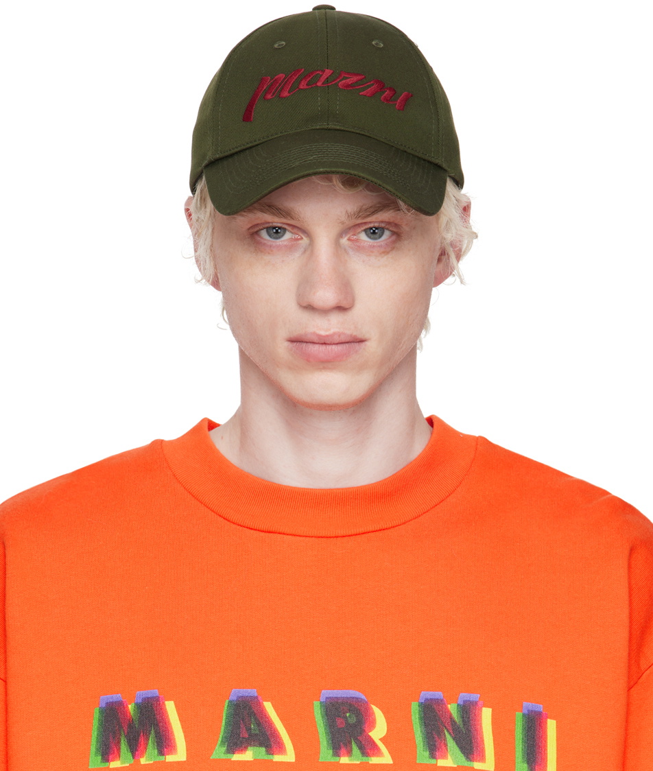 Marni Khaki Embroidered Cap Marni