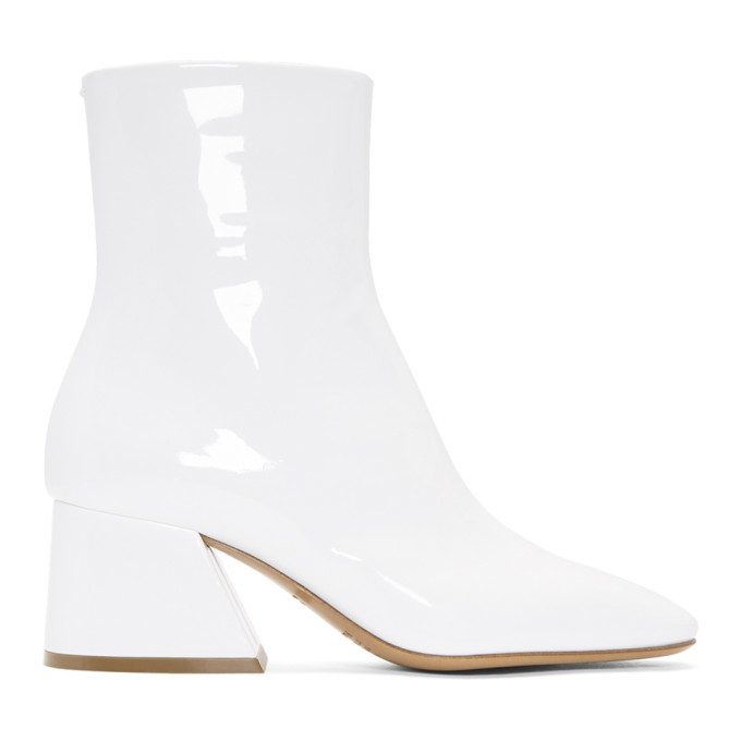 Maison Margiela White Patent Flare Heel Boots Maison Margiela