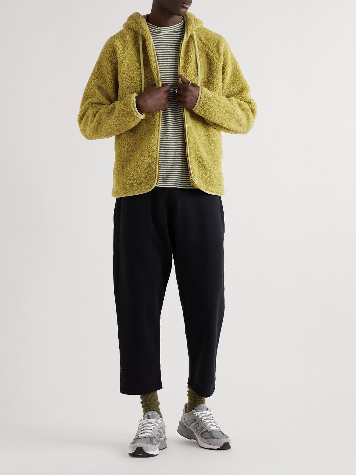 Folk - Puzzle Webbing-Trimmed Fleece Hooded Jacket - Yellow Folk