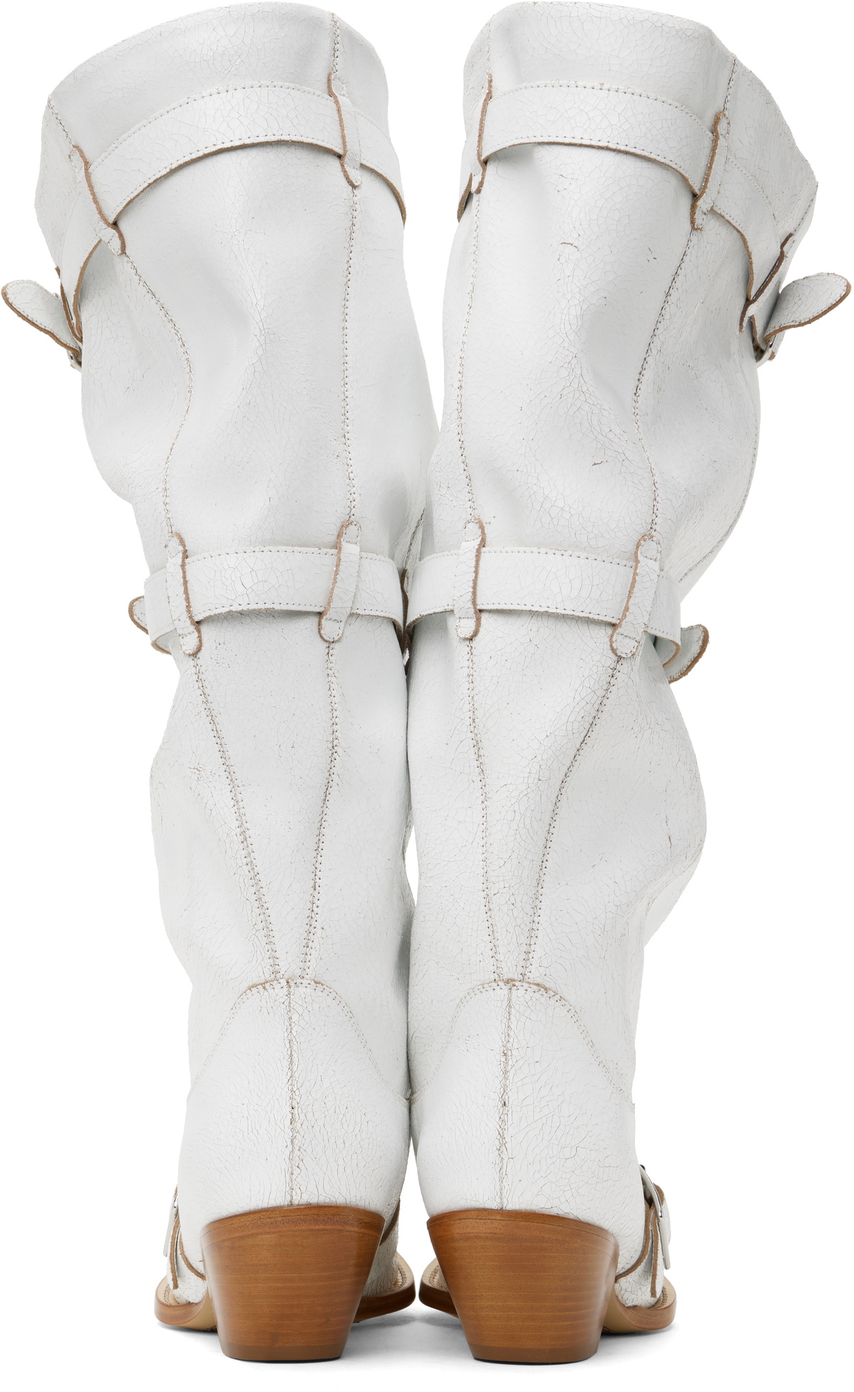 R13 White Buckled-Up Slouch Cowboy Boots R13