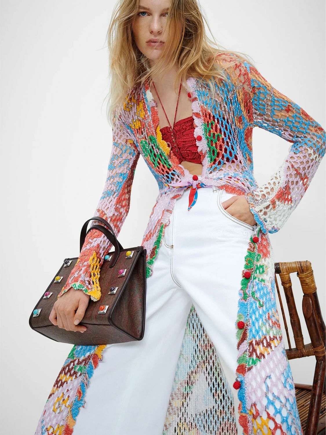 ETRO Multi Open Knit Linen Long Cardigan Etro