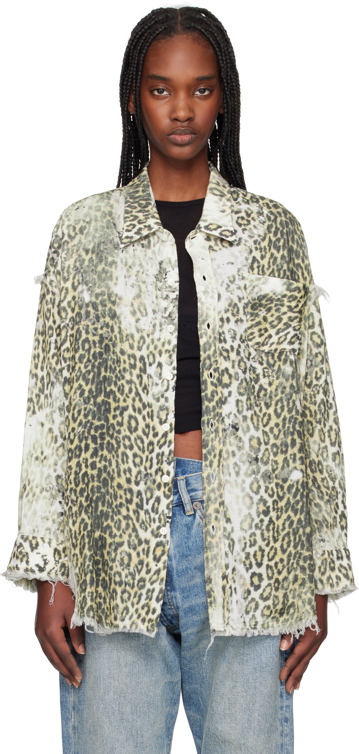 R13 Beige Shredded Seam Drop Neck Shirt R13