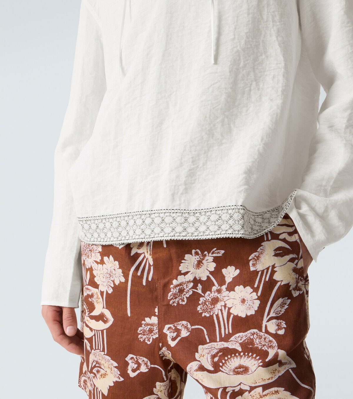 Commas Crochet-trimmed tie-neck linen-blend shirt Commas