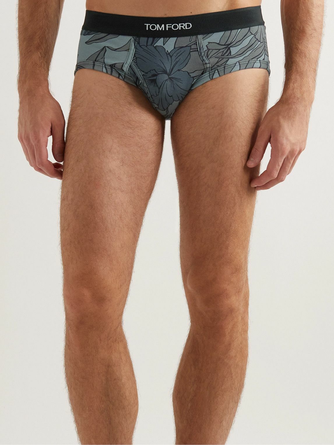 Tom Ford Floral Print Stretch Cotton Briefs Gray Tom Ford