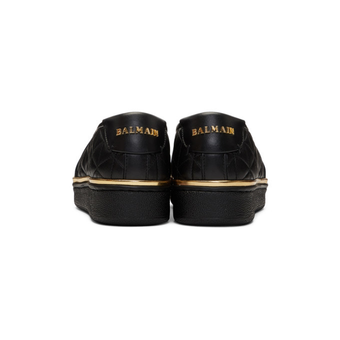 Balmain Black Quilted Slip-On Sneakers Balmain