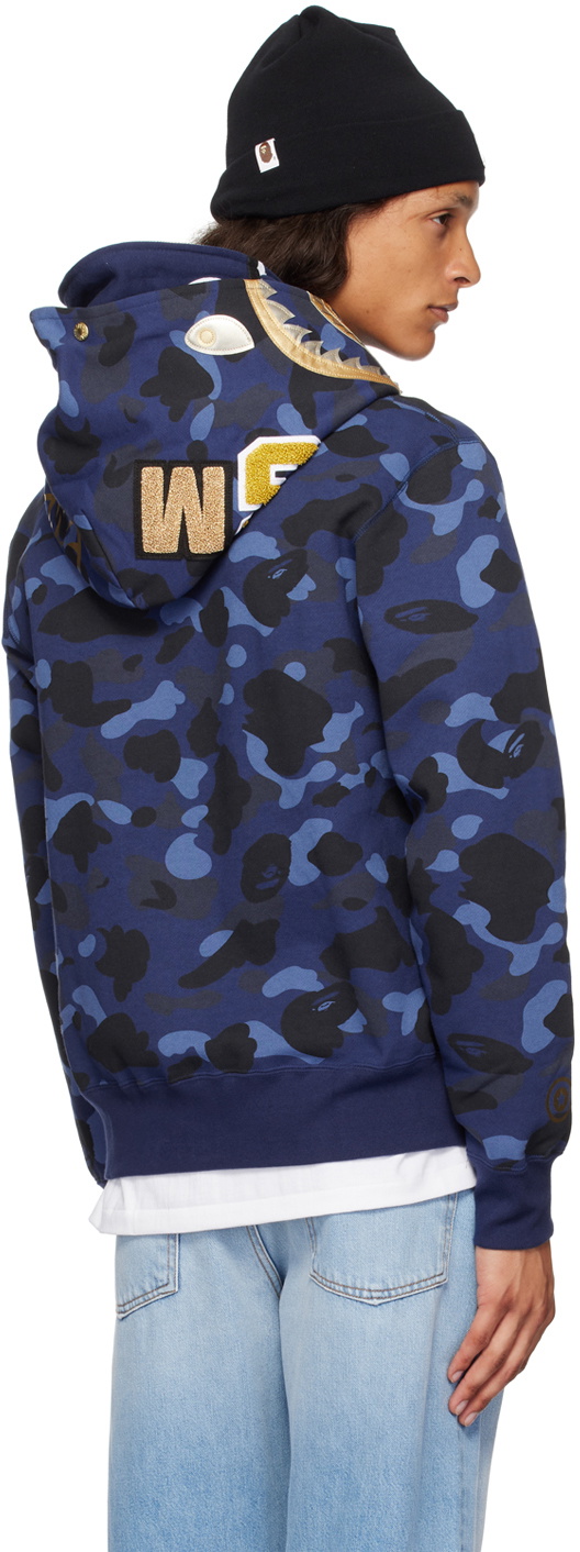 BAPE Navy Color Camo Double Shark Full Zip Hoodie A Bathing Ape