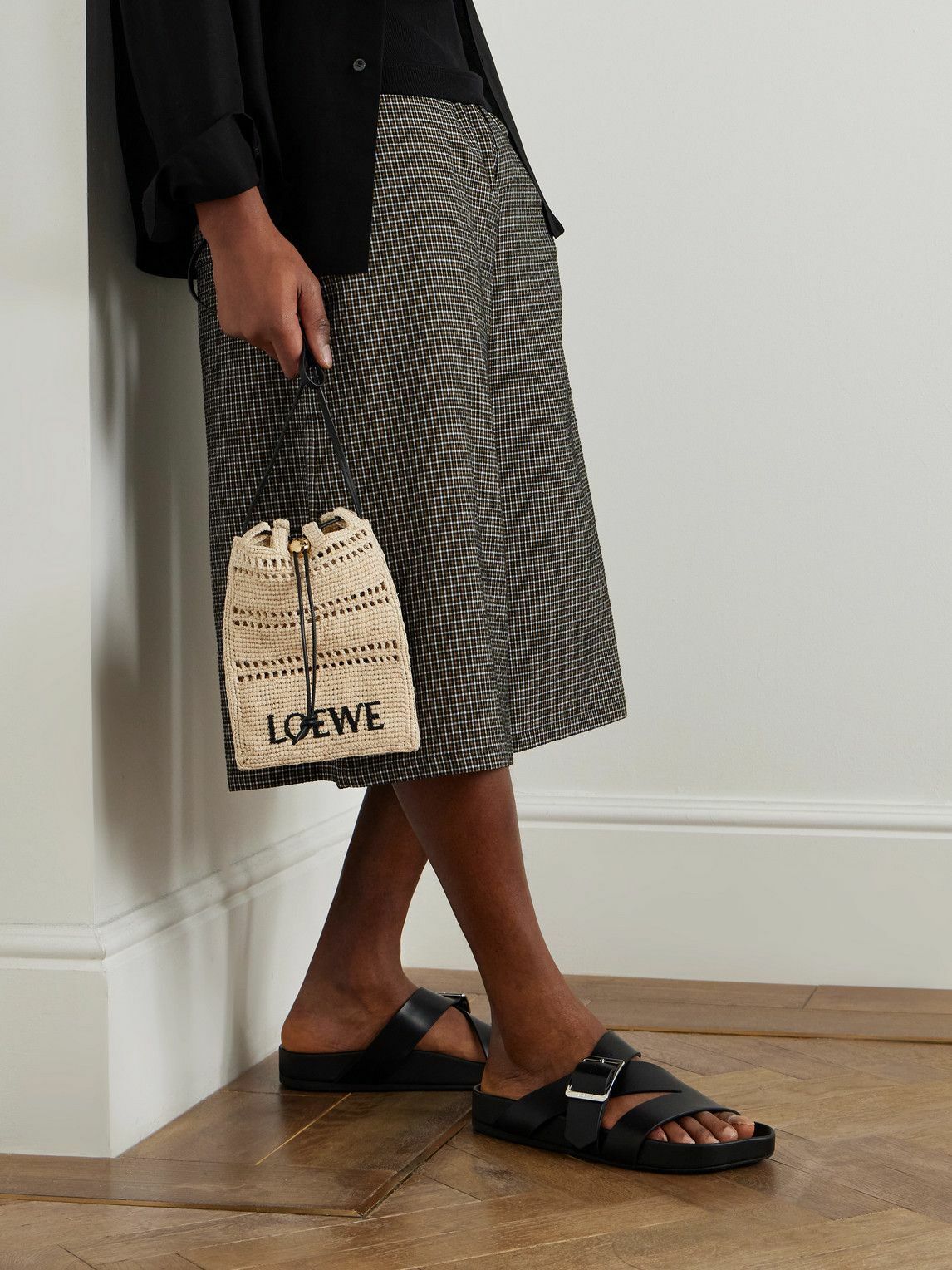LOEWE - Paula's Ibiza Leather-Trimmed Embroidered Raffia Messenger Bag ...