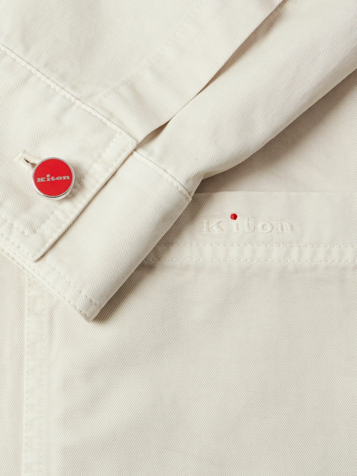 Kiton - Logo-Embroidered Cotton-Twill Overshirt - Neutrals Kiton