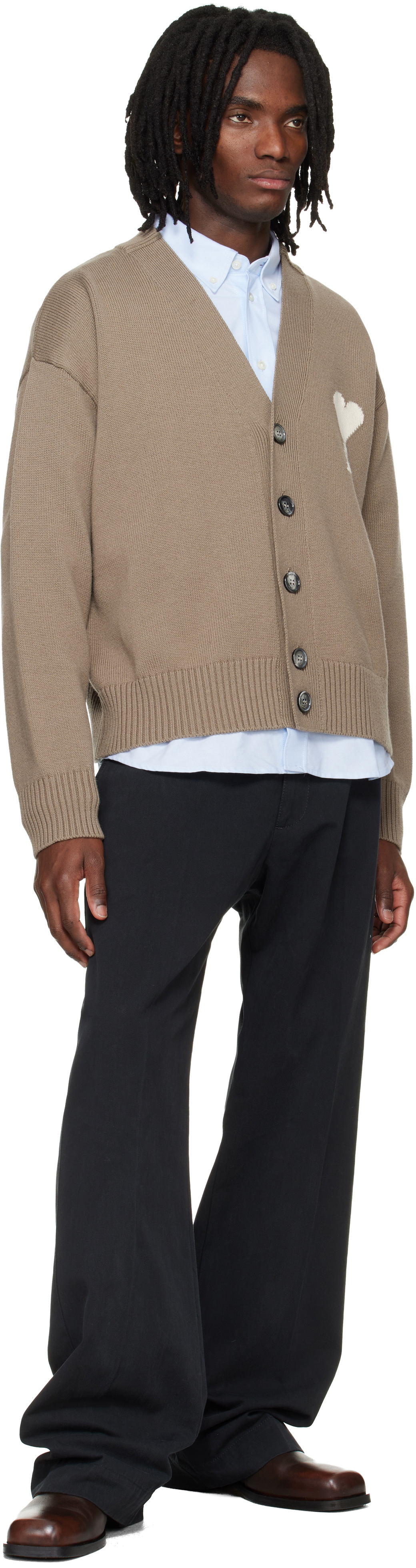 AMI Paris Beige Wool Ami de Coeur Cardigan AMI