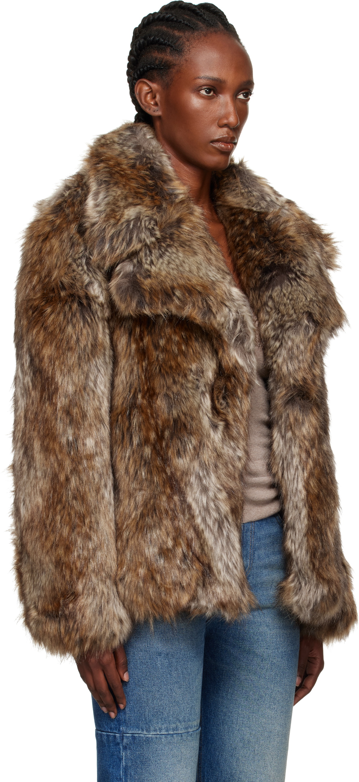 MM6 Maison Margiela Brown & Beige Hook-Eye Faux-Fur Jacket MM6 Maison ...