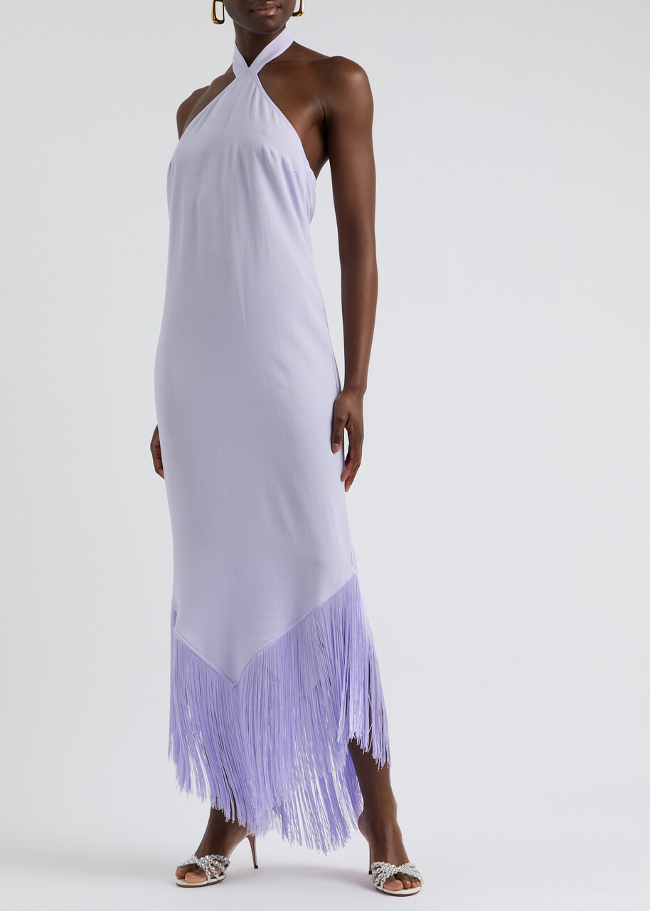 Taller Marmo Nina Halterneck Fringed Maxi Dress Lilac Taller Marmo