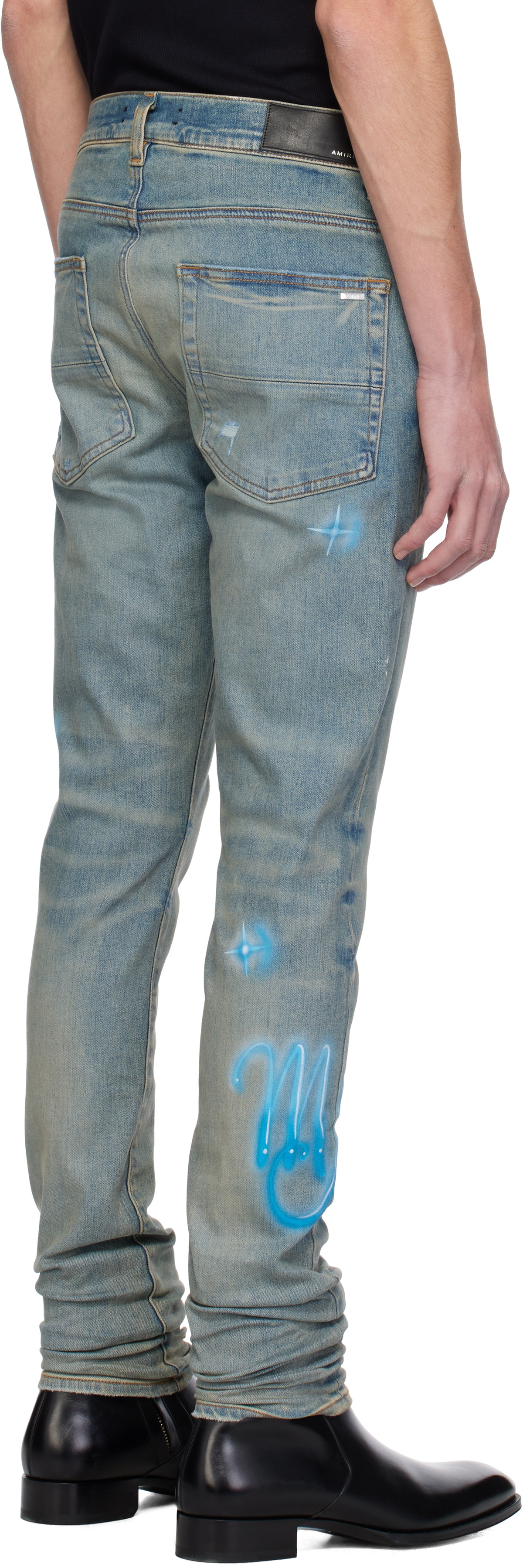 AMIRI Blue Amiri Airbrush Logo Skinny Jeans Amiri
