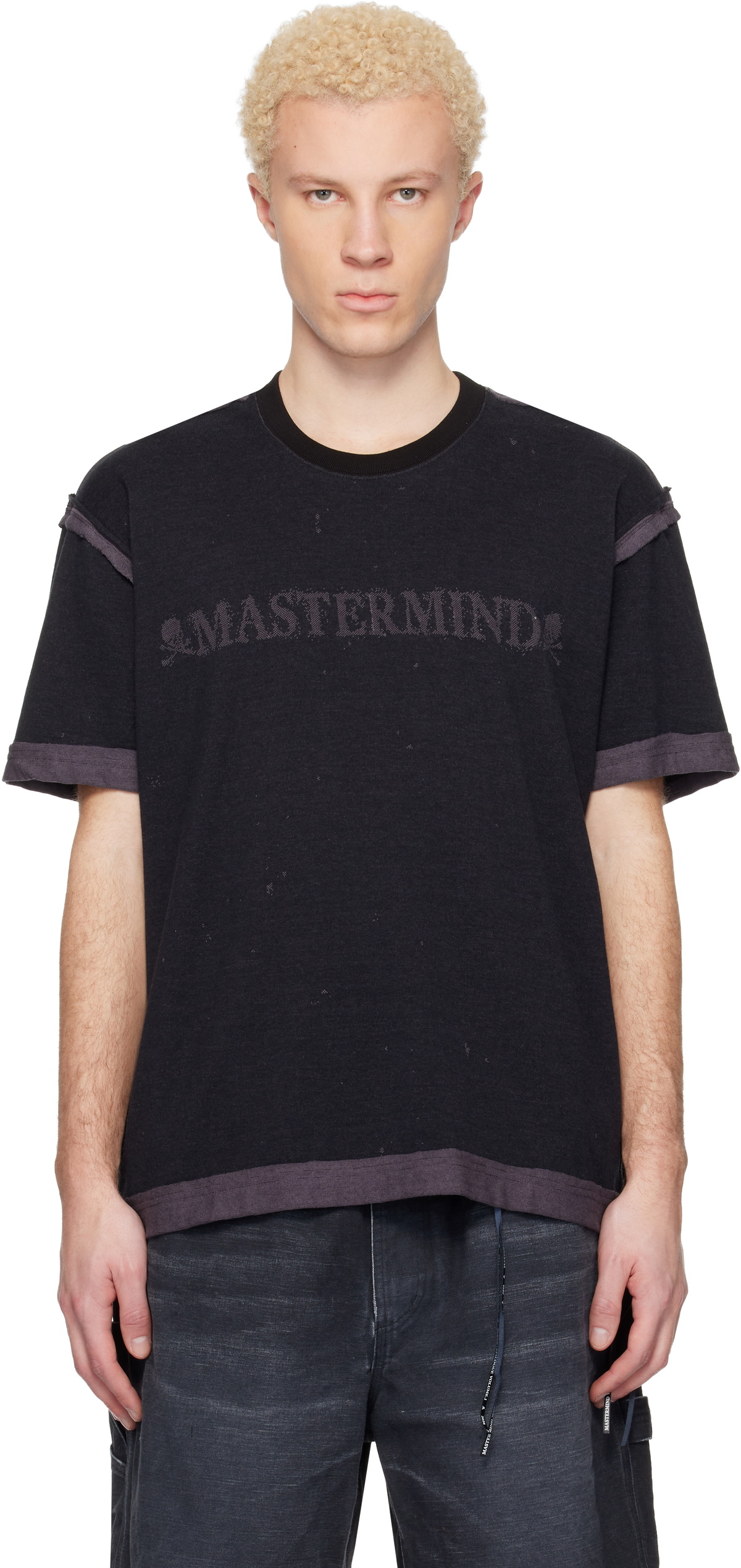 MASTERMIND WORLD Black MW Cut-Off SS T-shirt MASTERMIND WORLD