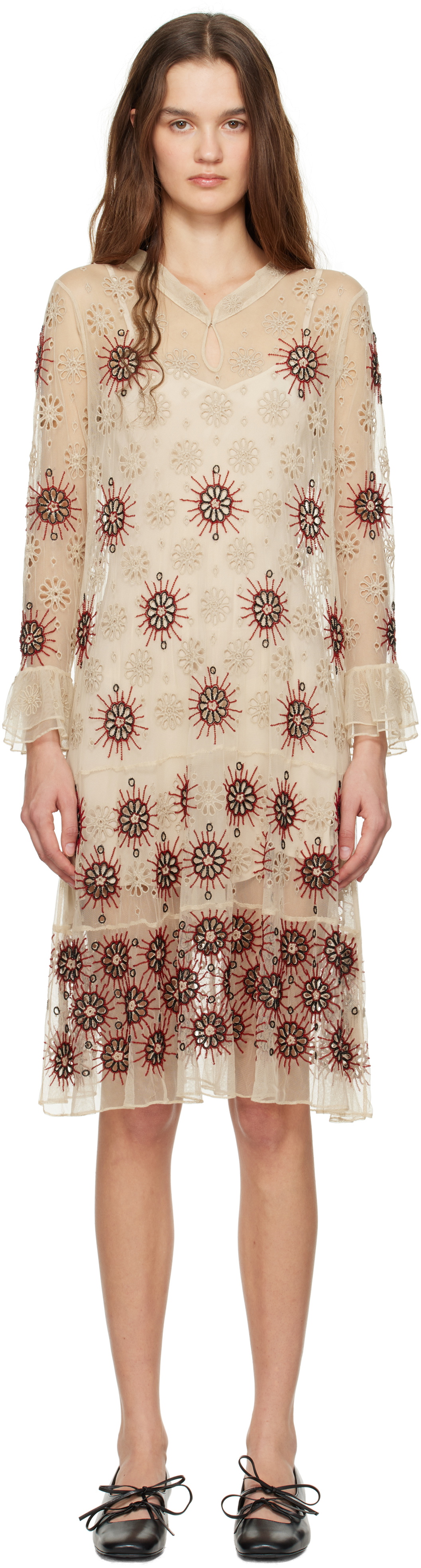 Bode Beige Solarium Midi Dress Bode