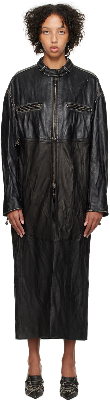 Acne Studios Black Patchwork Leather Coat Acne Studios