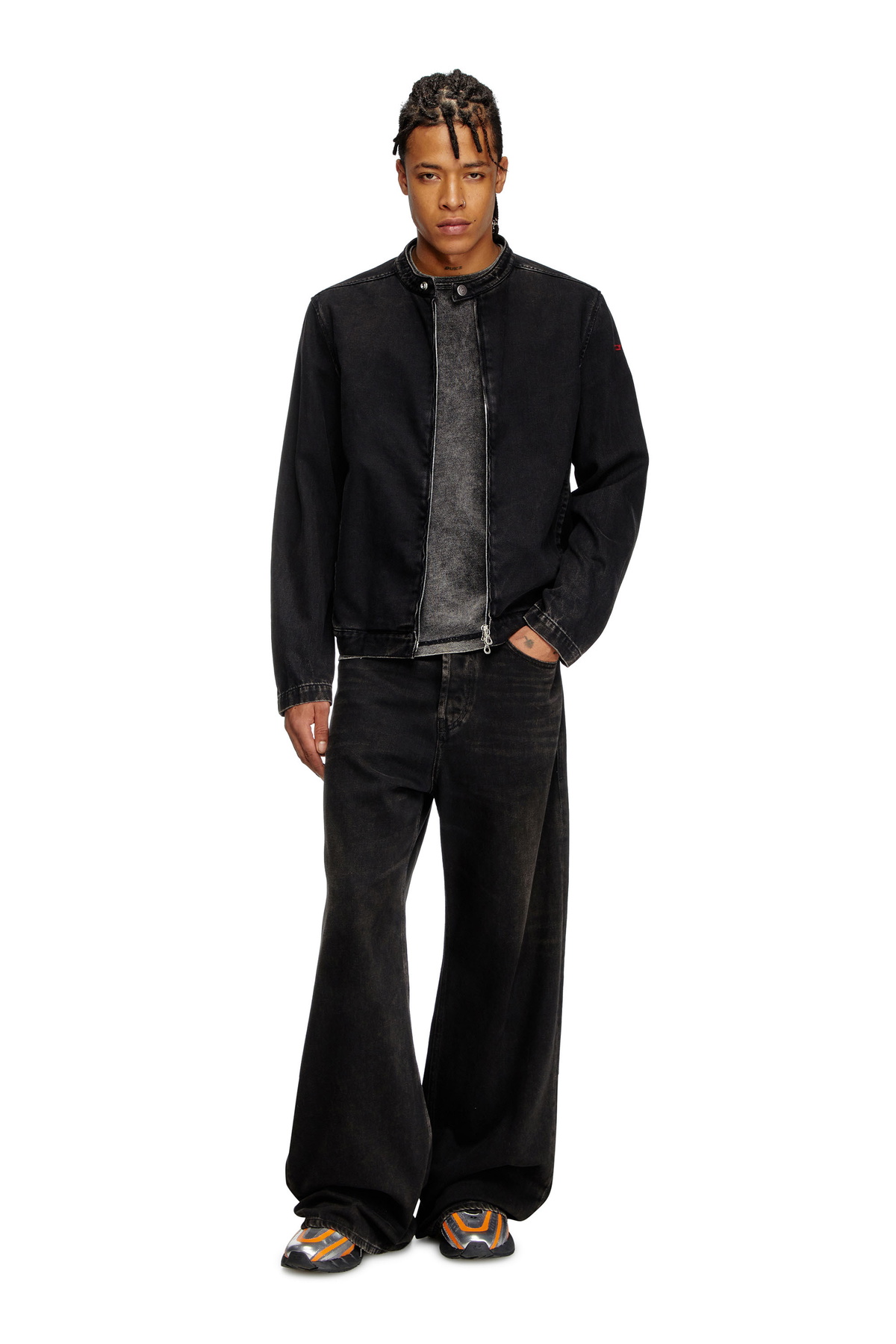 Diesel Moto jacket in clean-wash denim - Denim Jackets Mens in Black Diesel