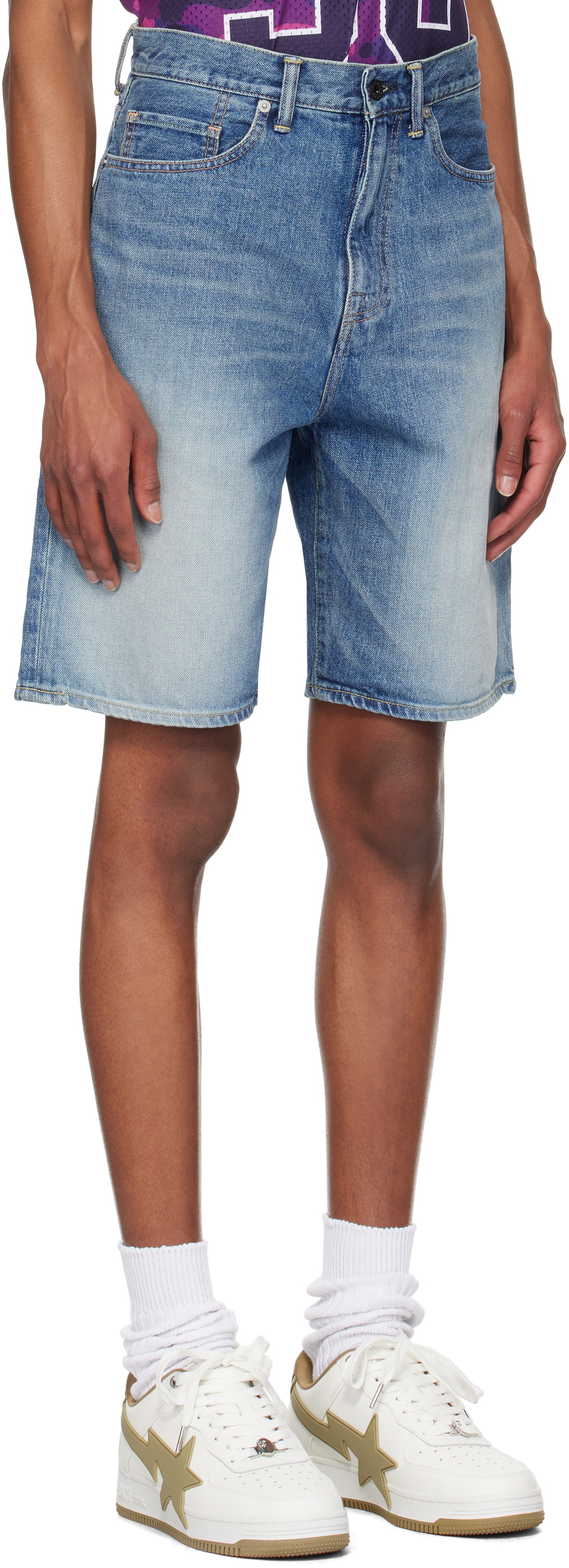 BAPE Blue College Denim Shorts A Bathing Ape