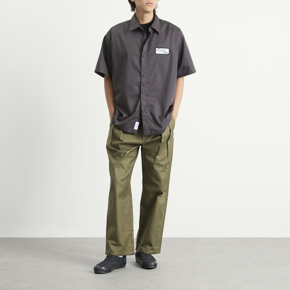 WTAPS Men's Logo Work Shirt in Charcoal WTAPS