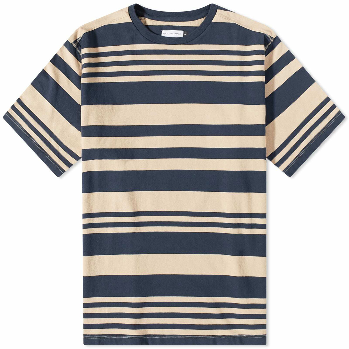 Pop Trading Company Men's Striped Logo T-Shirt in Sesame Pop Trading Company