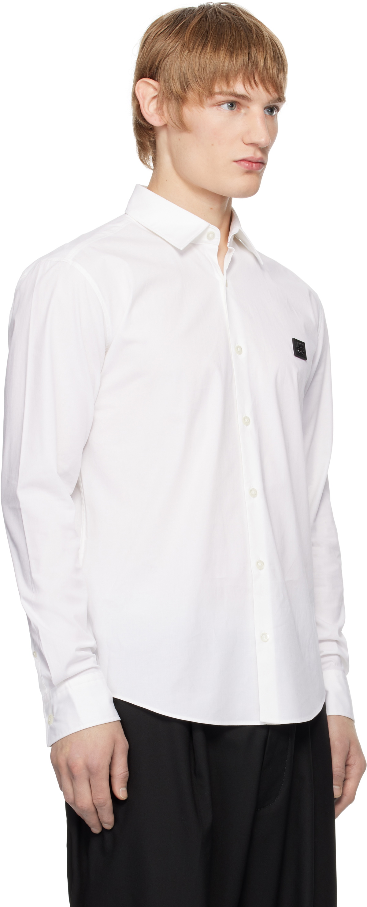 Hugo Off-White Slim-Fit Stacked Logo Shirt Hugo Boss