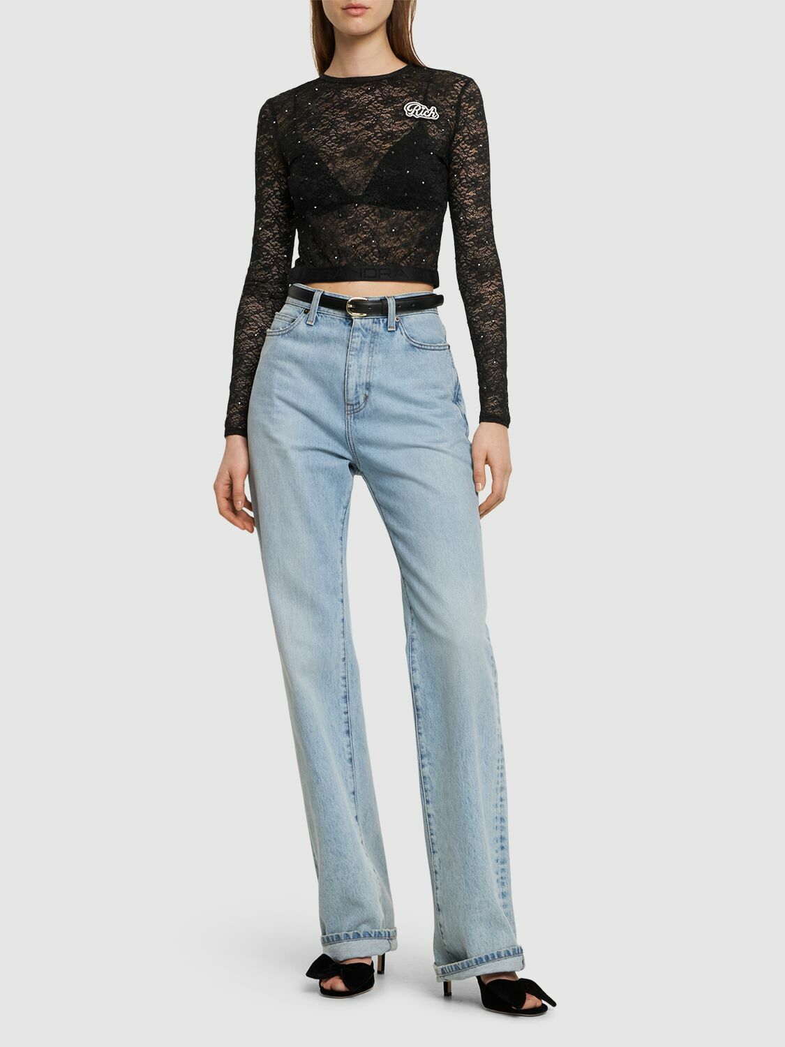 ALESSANDRA RICH - Stretch Lace Top W/ Hotfix Alessandra Rich