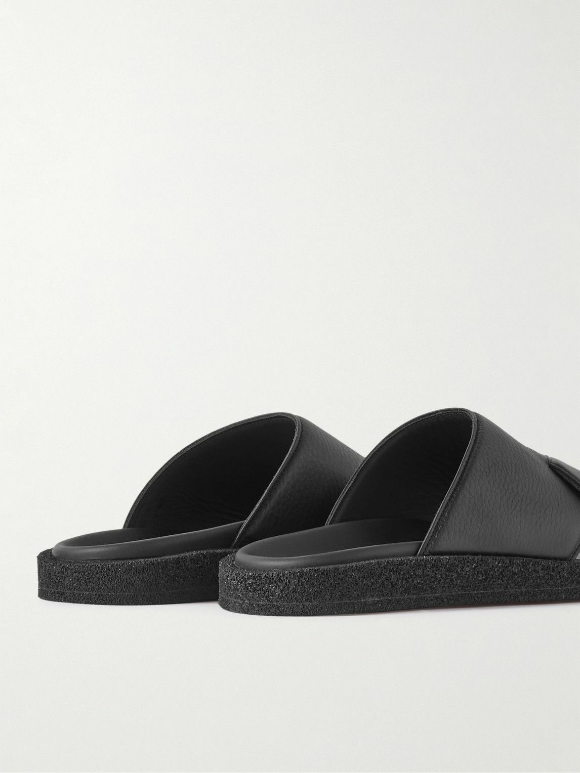 Officine Creative - Rubber-Trimmed Full-Grain Leather Slides - Black ...