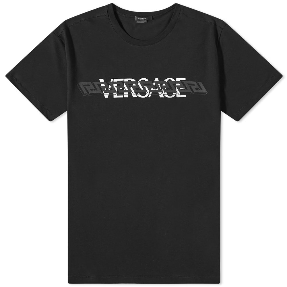 Versace Men's Greca Logo Text T-Shirt in Black Versace