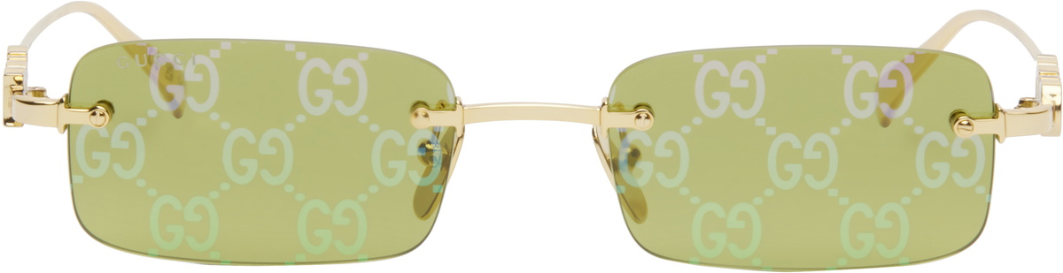 Gucci Gold 'Gucci' Block Rectangular Monogram Sunglasses Gucci