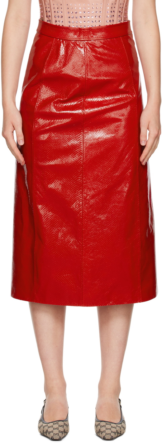 Gucci Red Snake-Embossed Midi Skirt Gucci