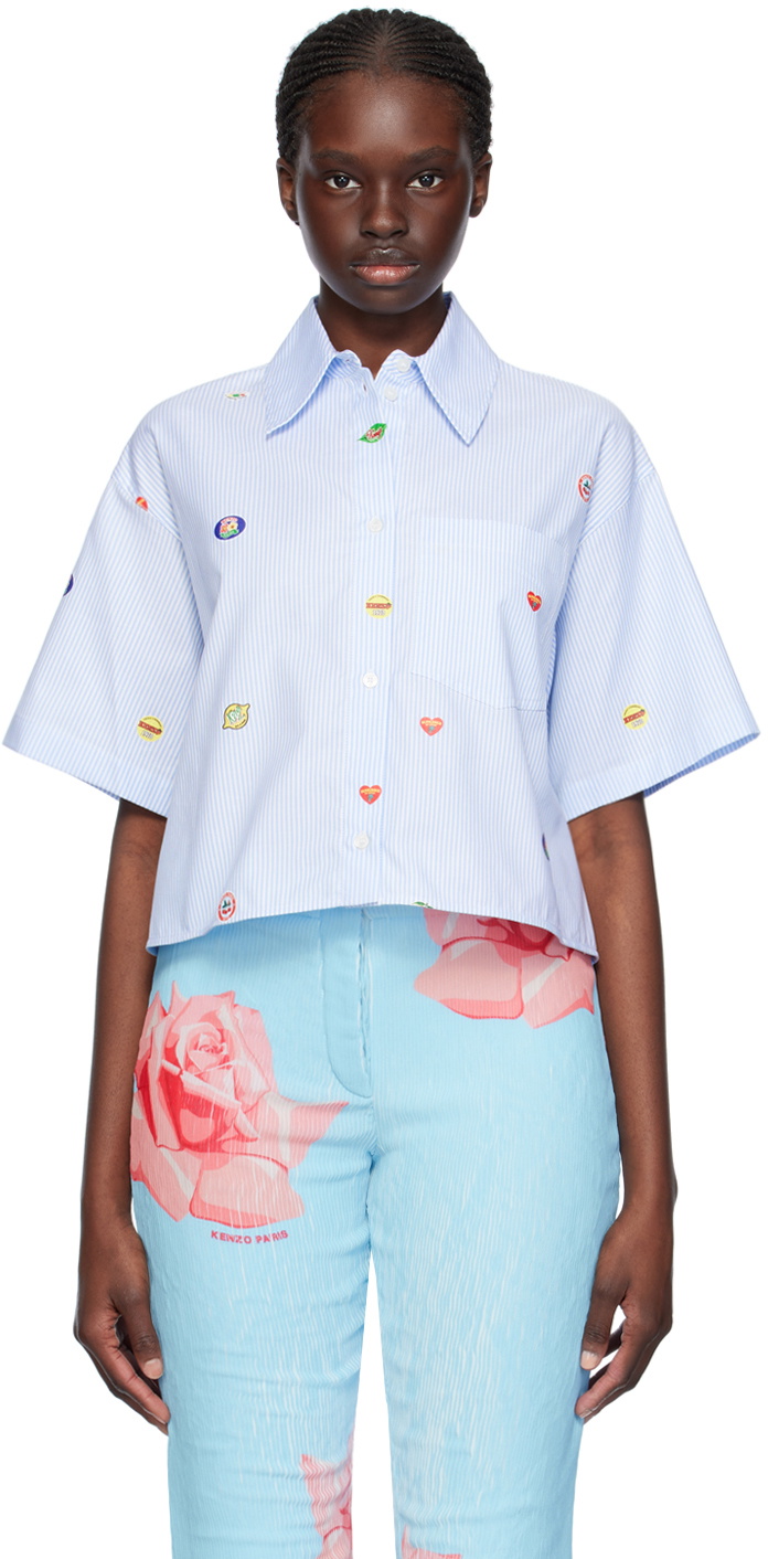 Kenzo White & Blue Kenzo Paris Fruit Stickers Shirt Kenzo