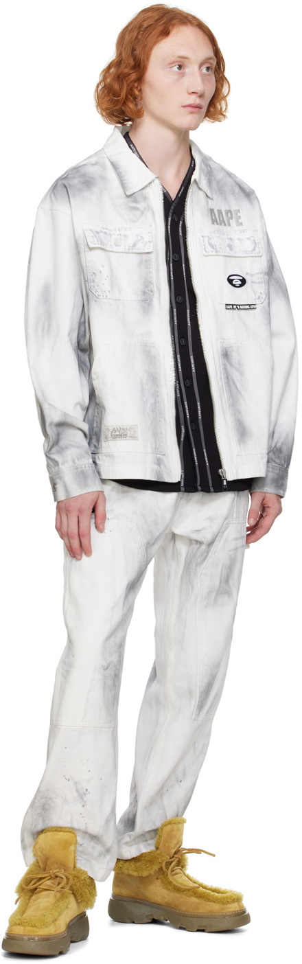 AAPE by A Bathing Ape White Faded Denim Jacket AAPE by A Bathing Ape