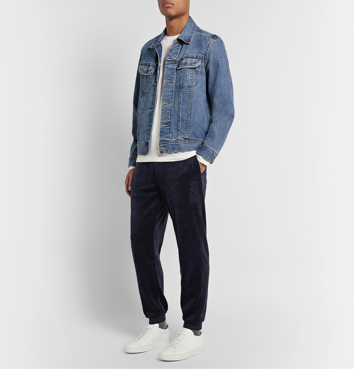 Hugo Boss - Slim-Fit Tapered Logo-Embroidered Cotton-Blend Velour ...