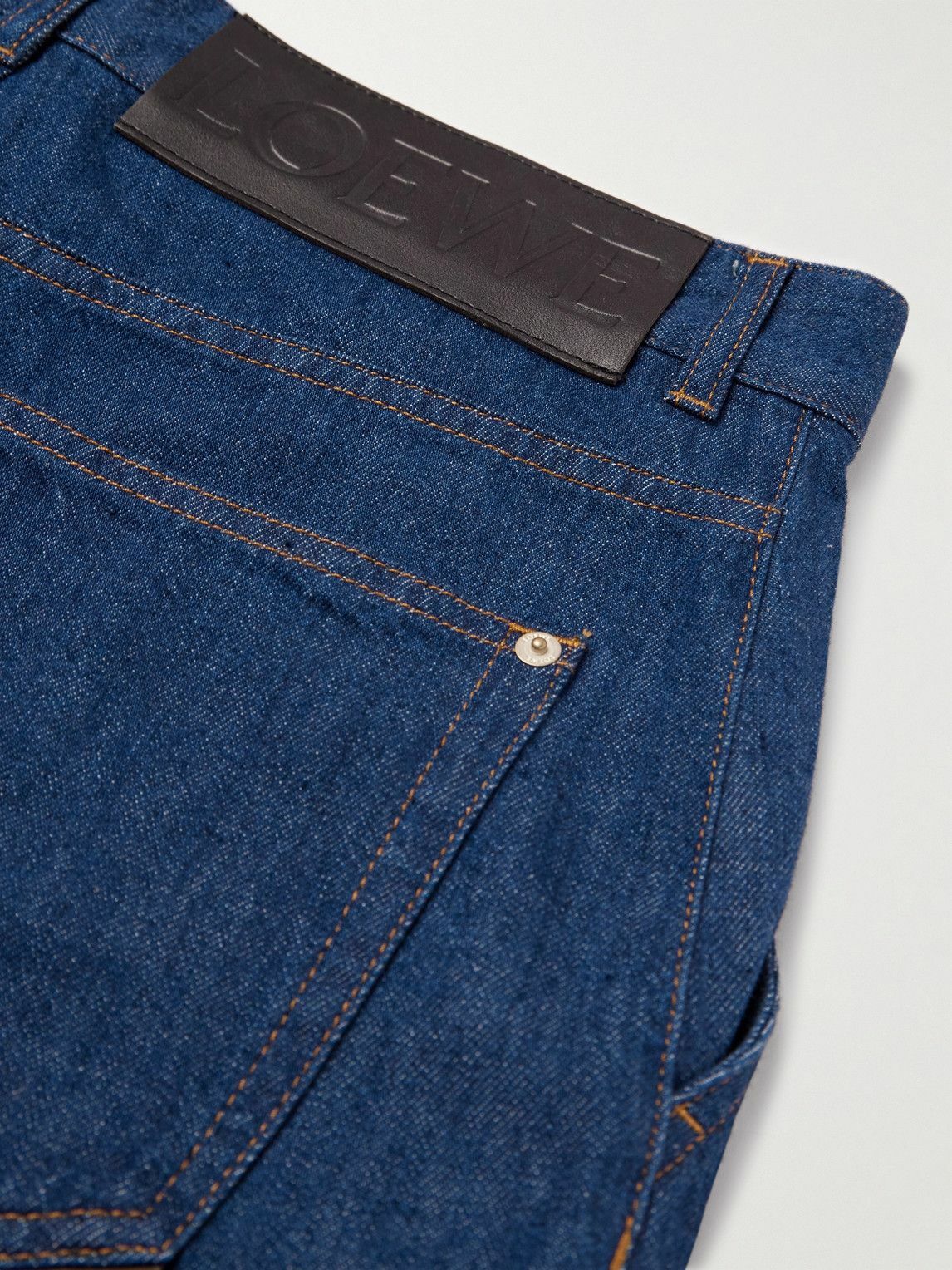Loewe - Painter Straight-Leg Debossed Leather-Trimmed Jeans - Blue Loewe