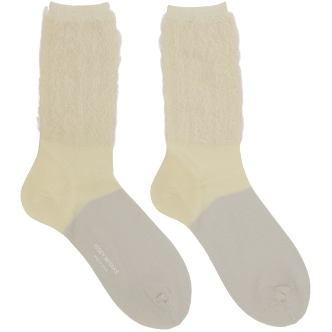 Issey Miyake White and Grey Furry Socks Issey Miyake Men
