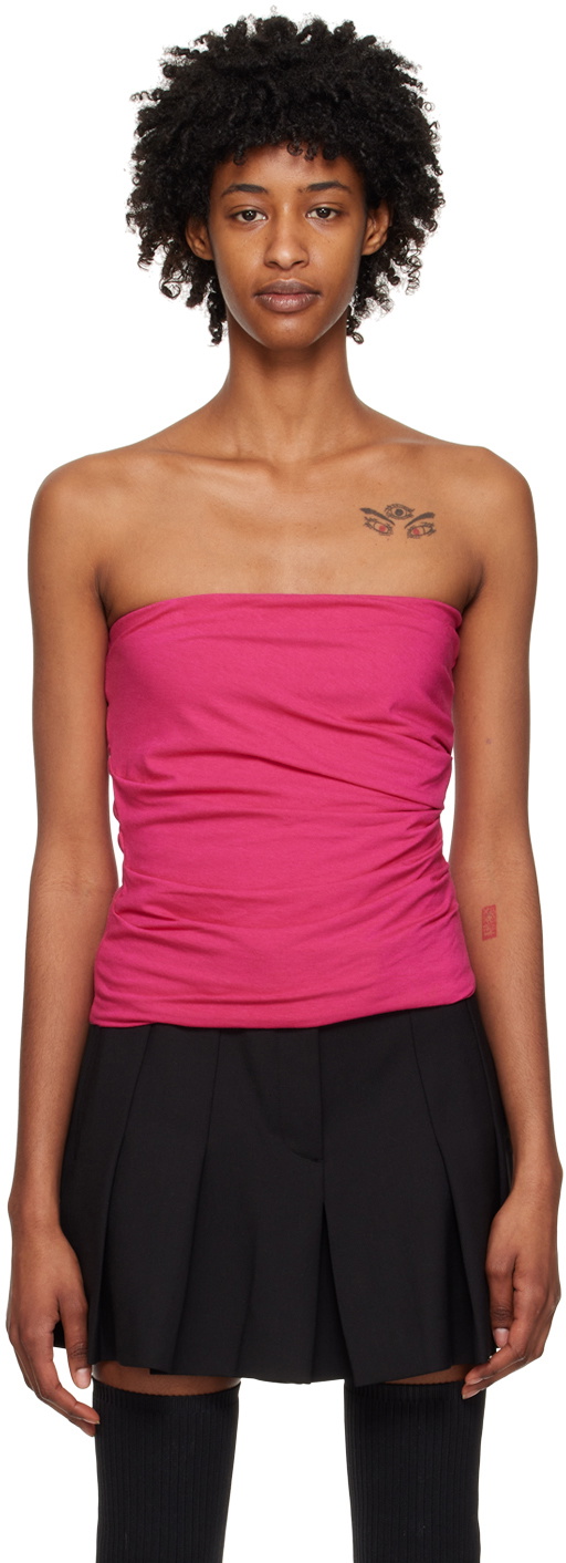 Helmut Lang SSENSE Exclusive Pink Ruched Tube Top Helmut Lang