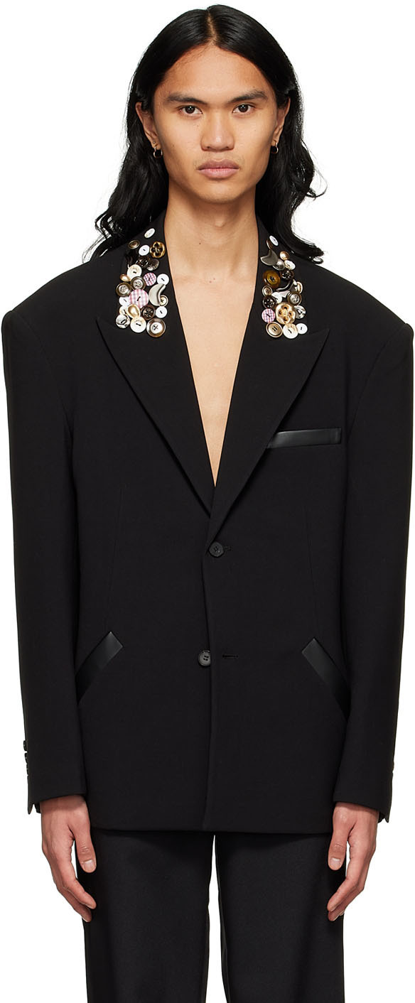 CALVINLUO Black Polyester Blazer CALVINLUO