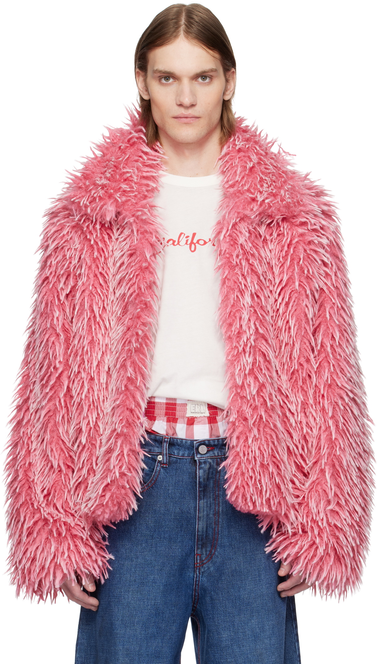 ERL Pink Faux-Fur Varsity Jacket ERL