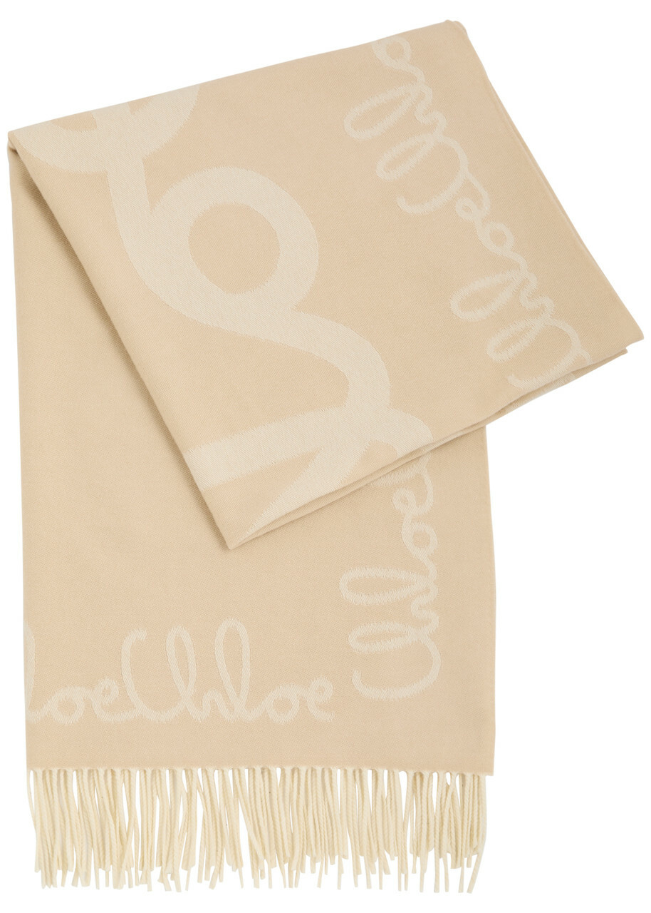 Chloe The Iconic Logo-jacquard Wool Scarf - Beige - One Size Chloe