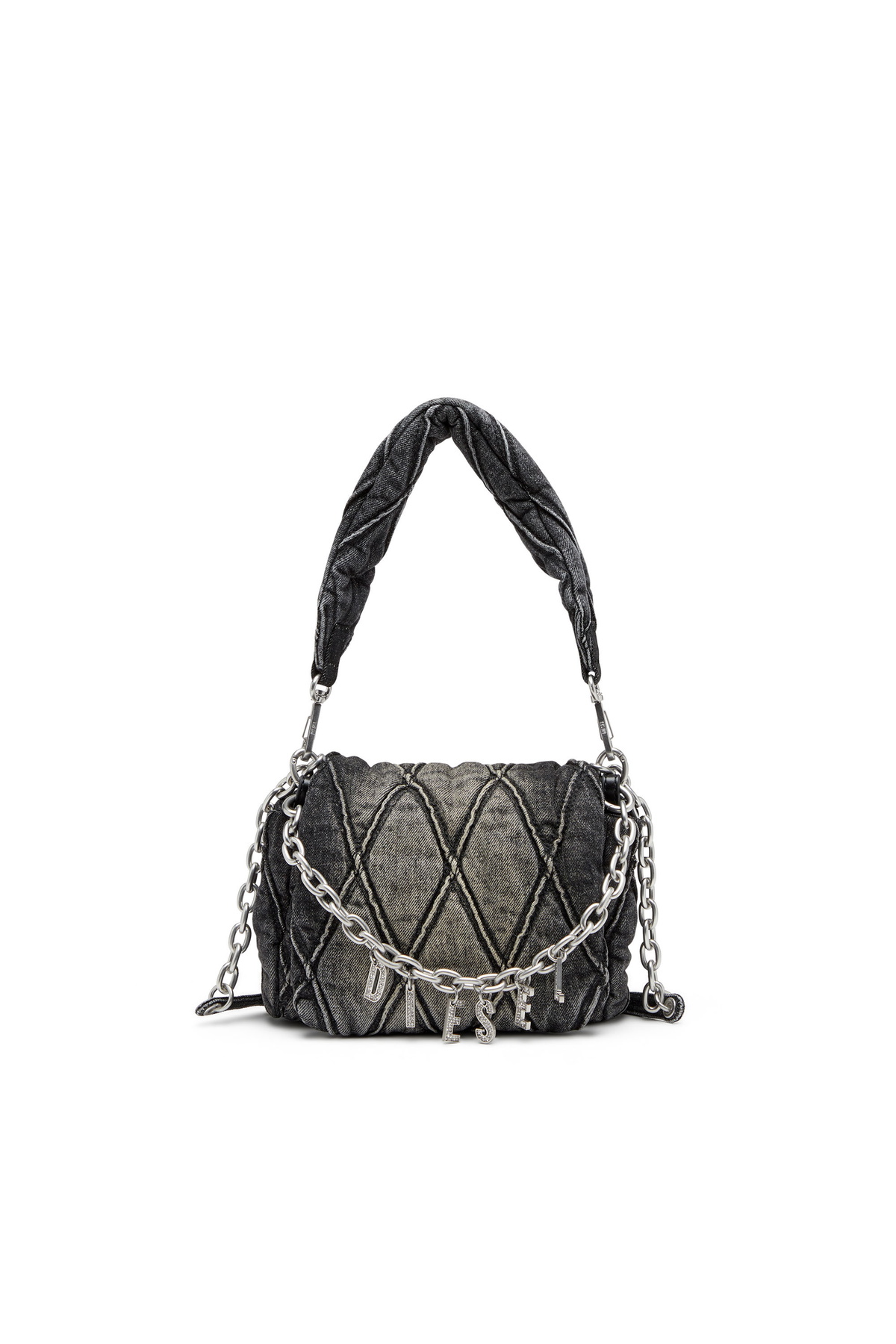 Diesel Charm-D S-Small shoulder bag in quilted denim - Shoulder Bags ...
